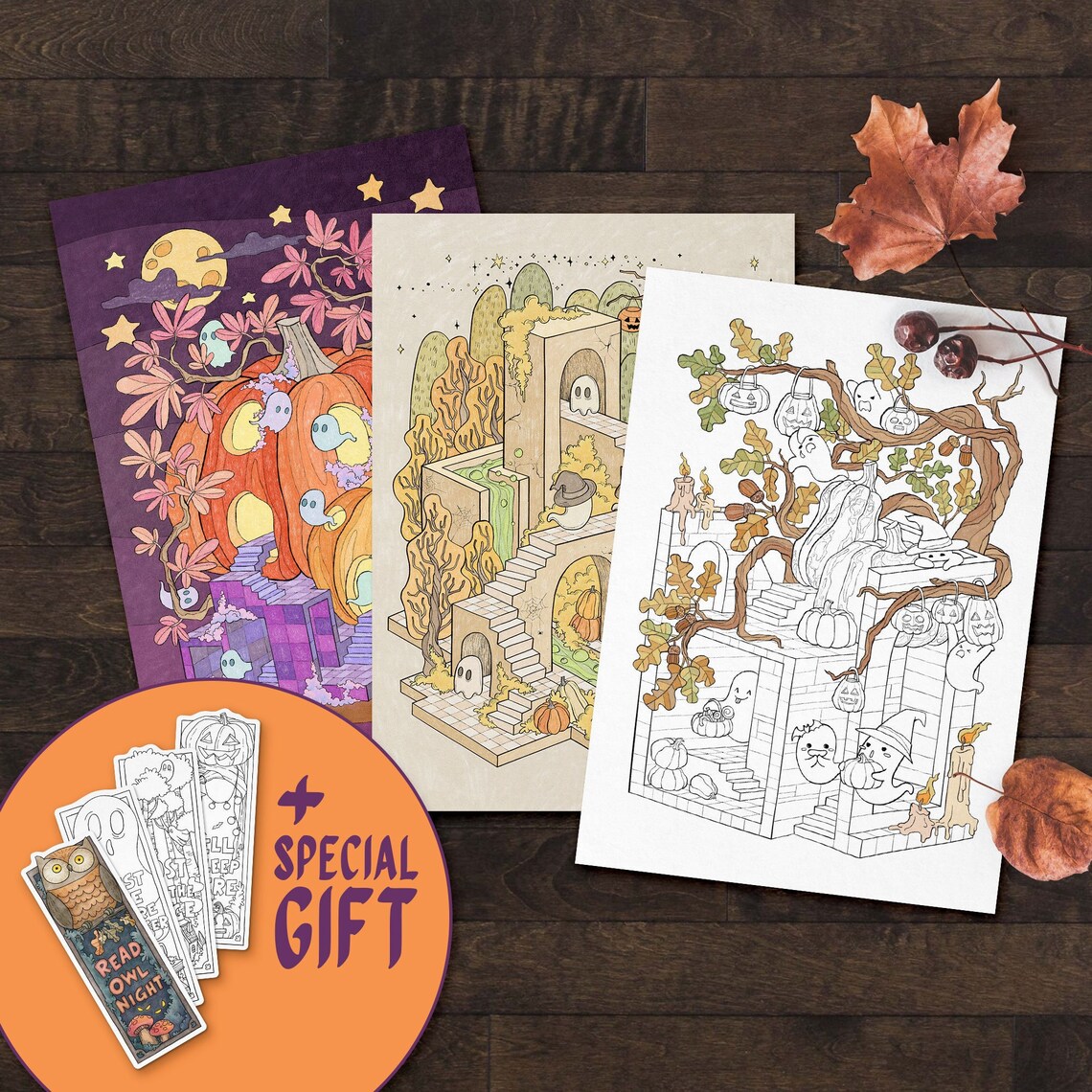 Printable Halloween Coloring Pages Set of 3 Autumn Coloring - Etsy