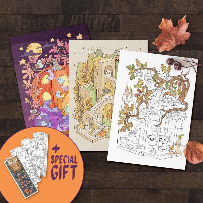 Printable Halloween Coloring Pages Set of 3 Autumn Coloring - Etsy
