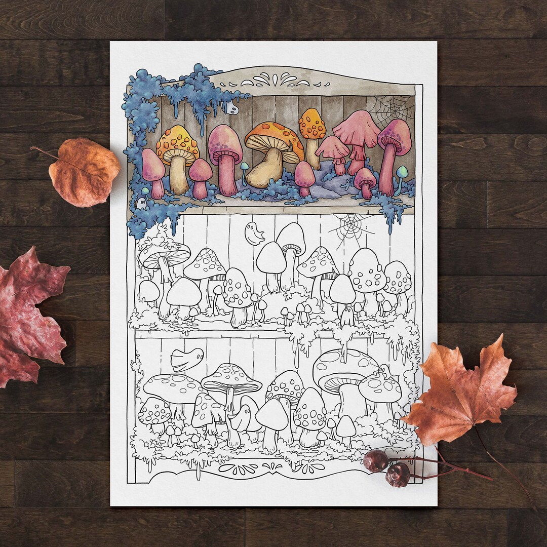 Mushroom Halloween Coloring Page: Spooky Season Activity (digital ...