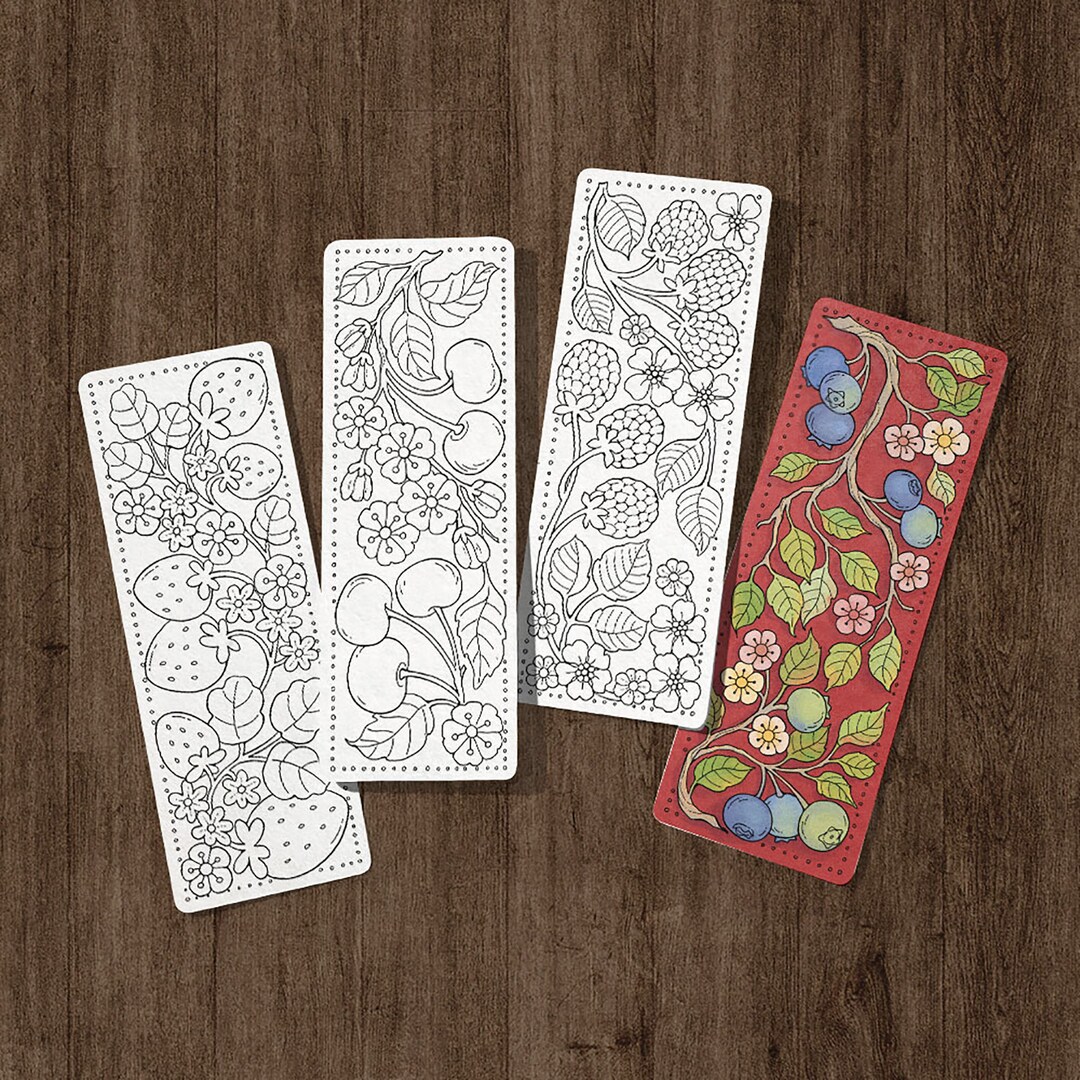 Digital Coloring Bookmarks - BERRIES, Set of 4 Printable Bookmarks ...