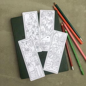 Digital Christmas Coloring Bookmarks, Set of 4 Winter Bookmarks, Book ...
