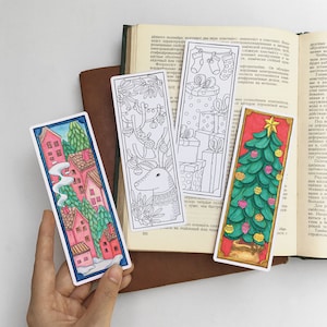 Digital Christmas Coloring Bookmarks, Set of 4 Winter Bookmarks, Book ...