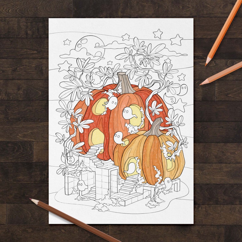Printable Halloween Coloring Pages Digital Autumn Coloring - Etsy