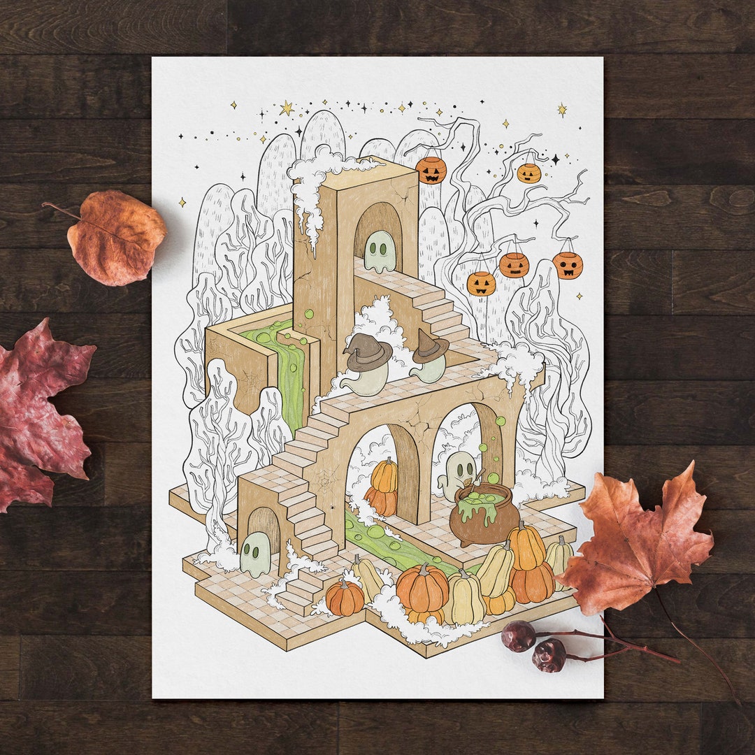 Printable Halloween Coloring Pages, Digital Autumn Coloring Page ...