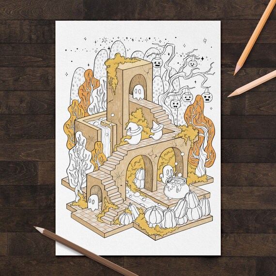 Printable Halloween Coloring Pages Digital Autumn Coloring - Etsy