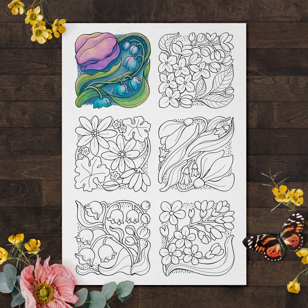 Floral Spring Coloring Page: Adult Printable (digital Download) - Etsy