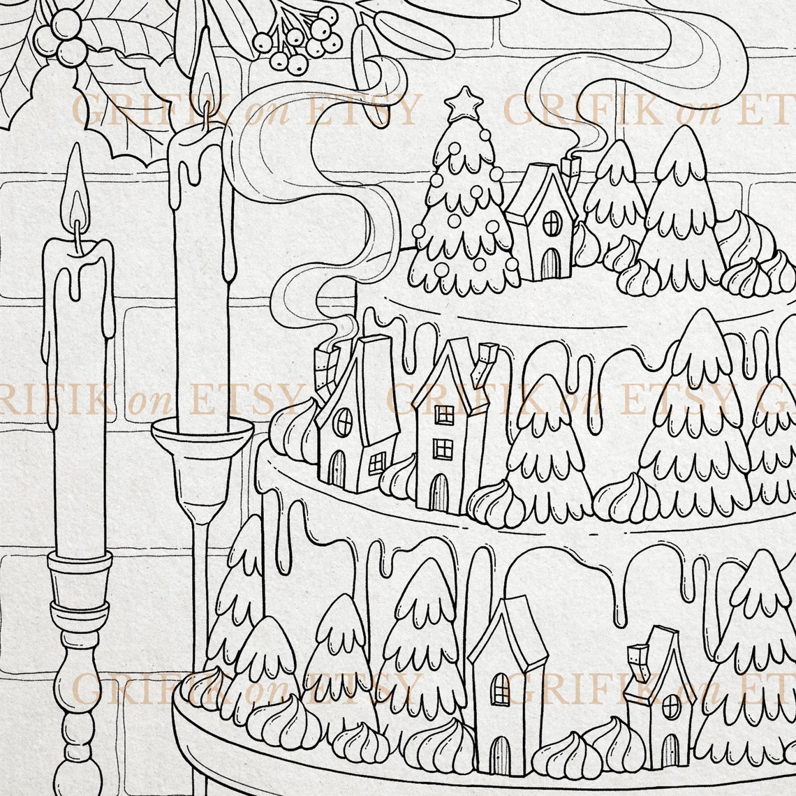 Printable Winter Coloring Page Christmas Cake Coloring Page - Etsy