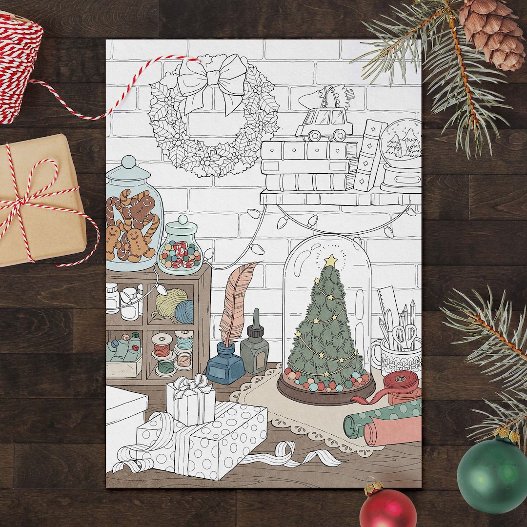 Printable Winter Coloring Page, Christmas Gift Wrapping Coloring Page ...