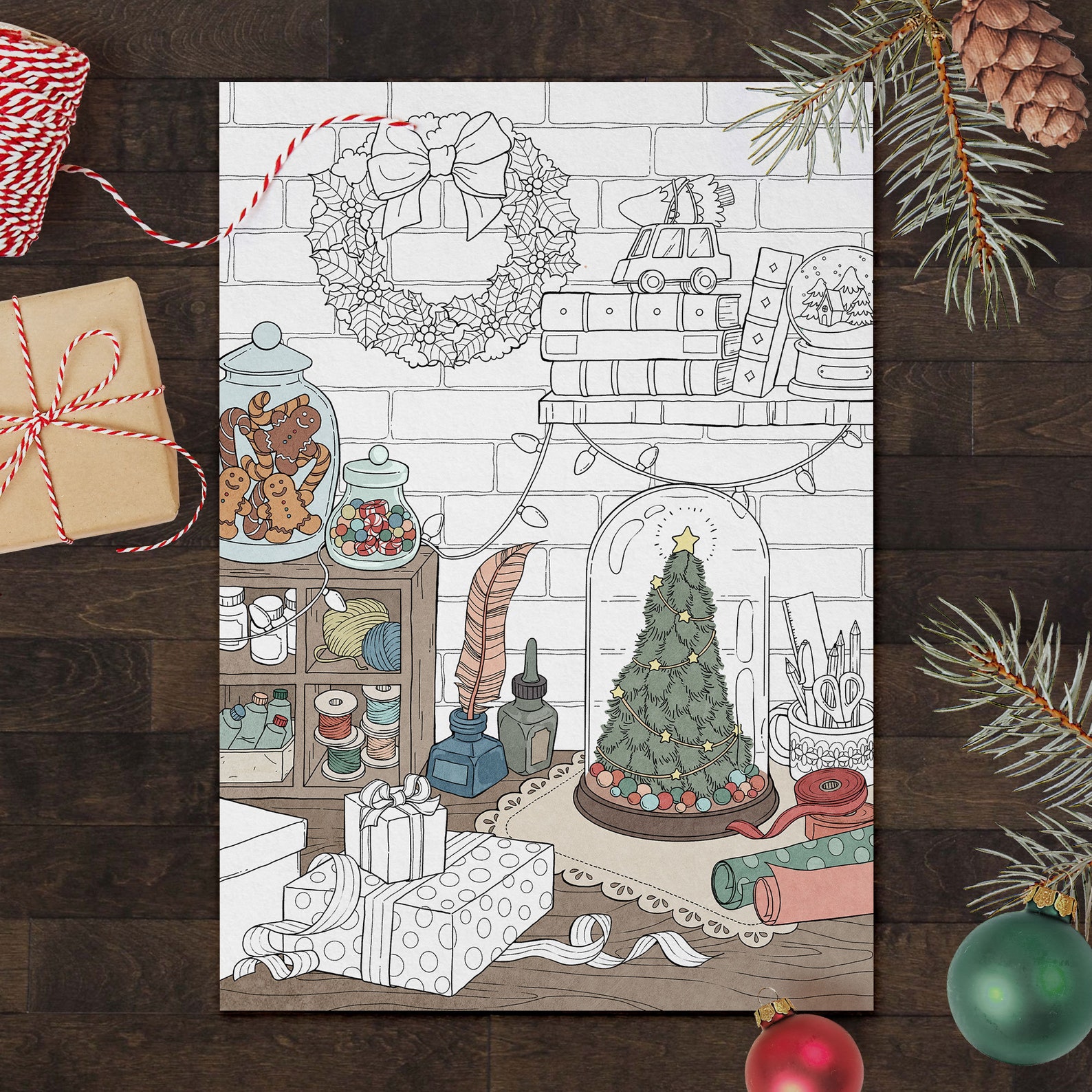 Printable Winter Coloring Page Christmas Gift Wrapping - Etsy