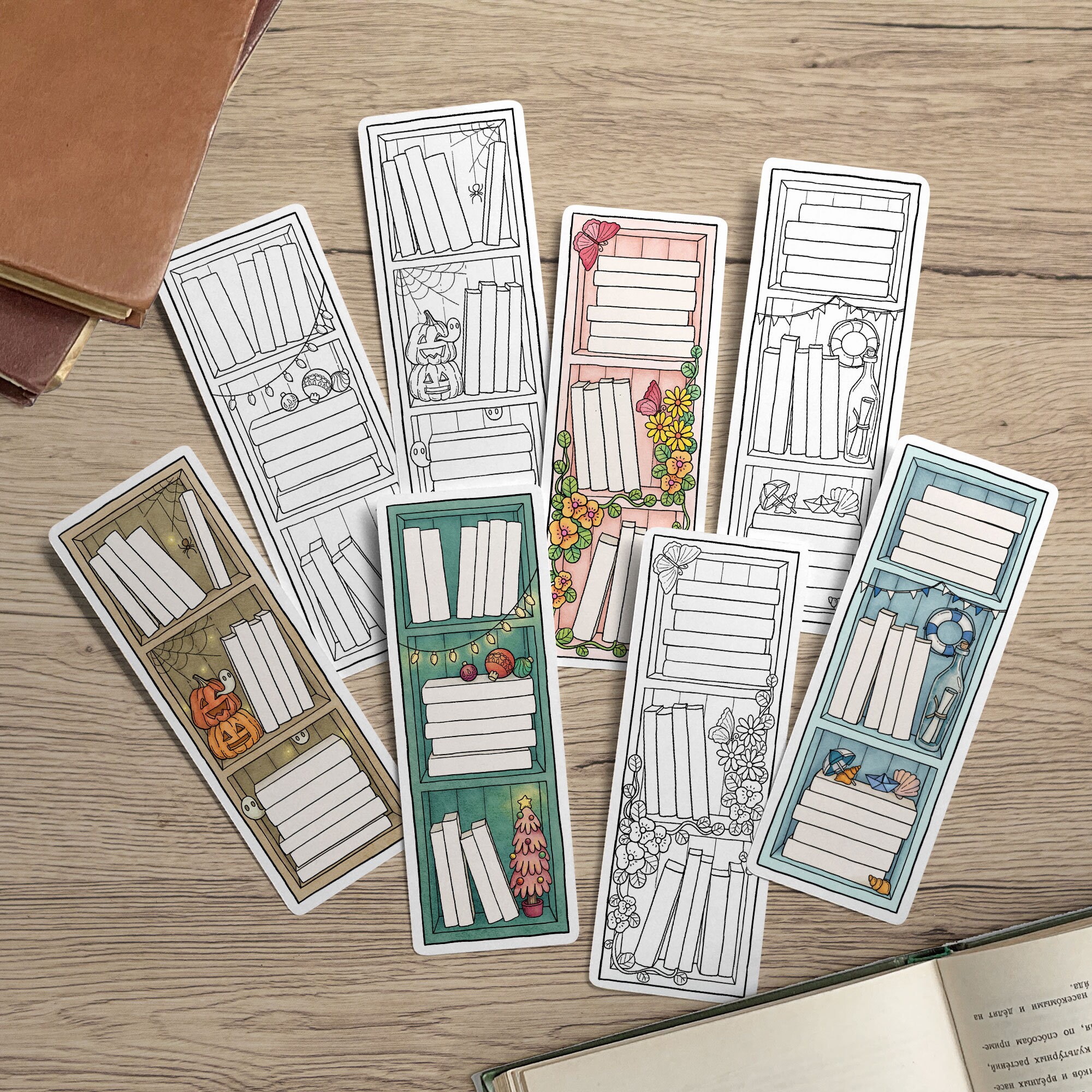 Four Seasons Bookshelf Bookmark Set: Reading Tracker (digital Download ...