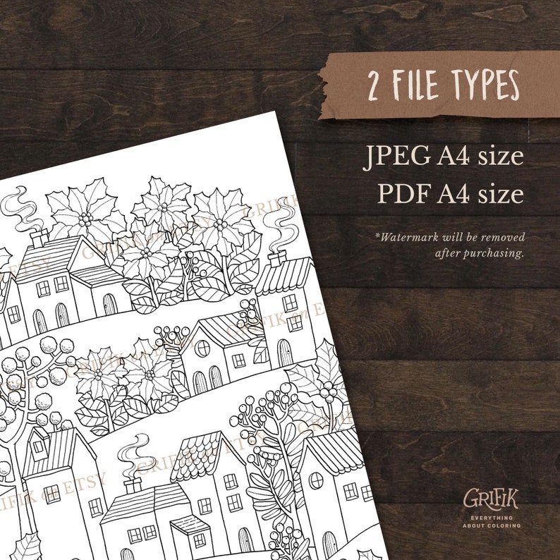 Printable Christmas Coloring Page Winter Village Digital - Etsy