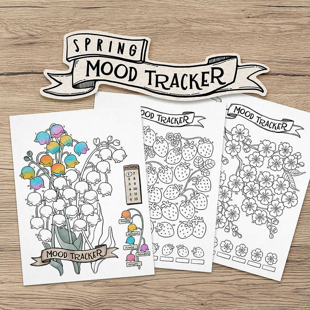Printable SPRING Mood Tracker for Bullet Journal, Set of 3 Downloadable ...