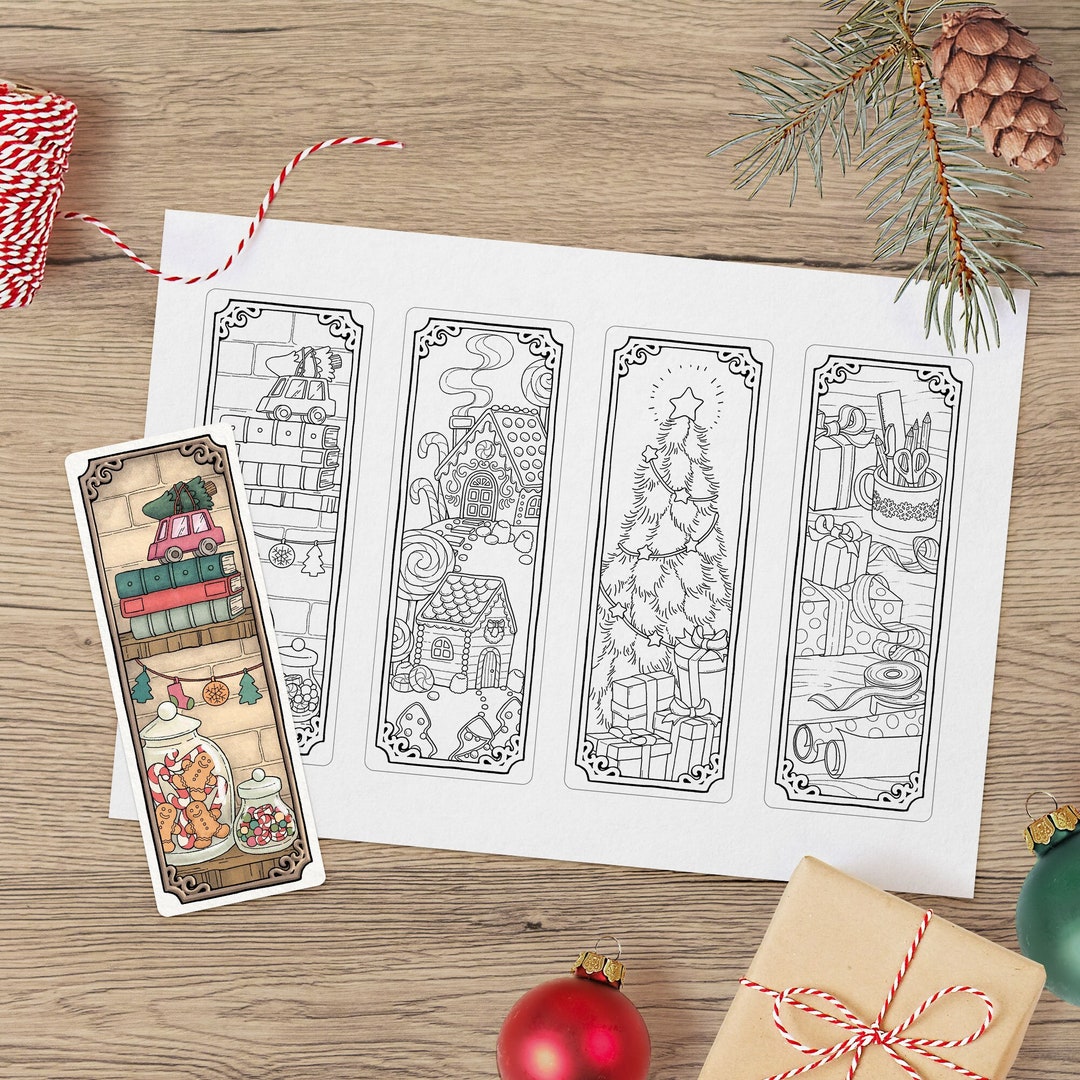 Digital Christmas Coloring Bookmarks, Set of 4 Winter Bookmarks ...
