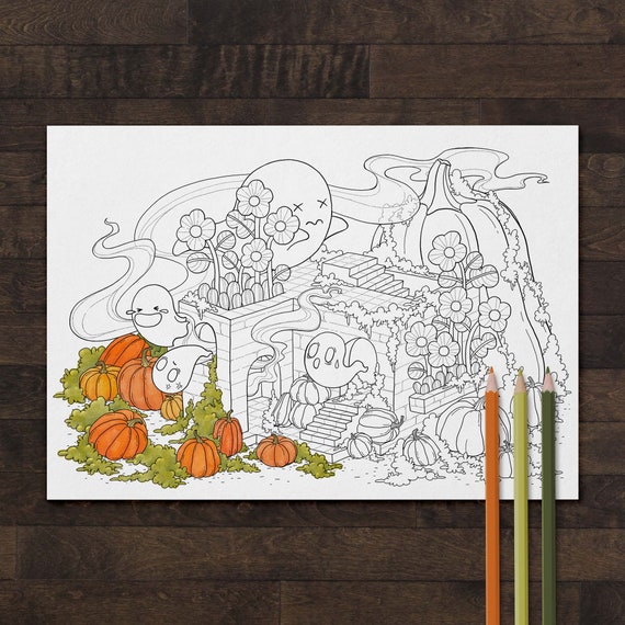 Printable Halloween Coloring Pages Digital Autumn Coloring - Etsy