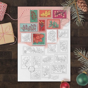 Printable Christmas Coloring Page - Christmas Stamp Set, Digital Adult ...