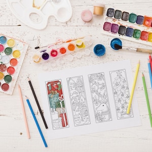 Digital Christmas Coloring Bookmarks, Set of 4 Winter Bookmarks, Book ...