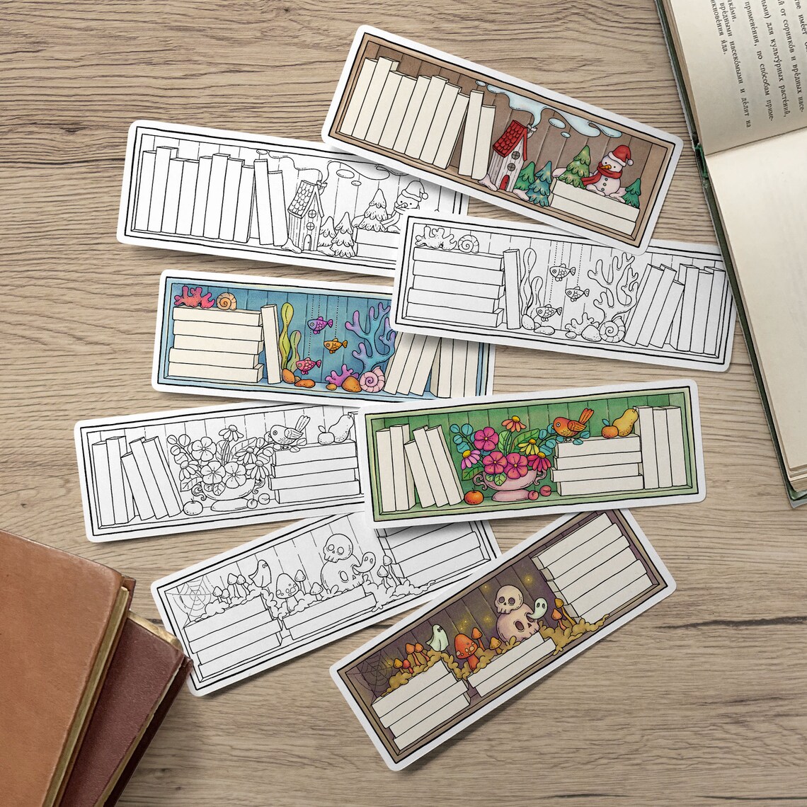 Four Seasons Bookshelf Bookmark Set: Reading Tracker (digital Download ...
