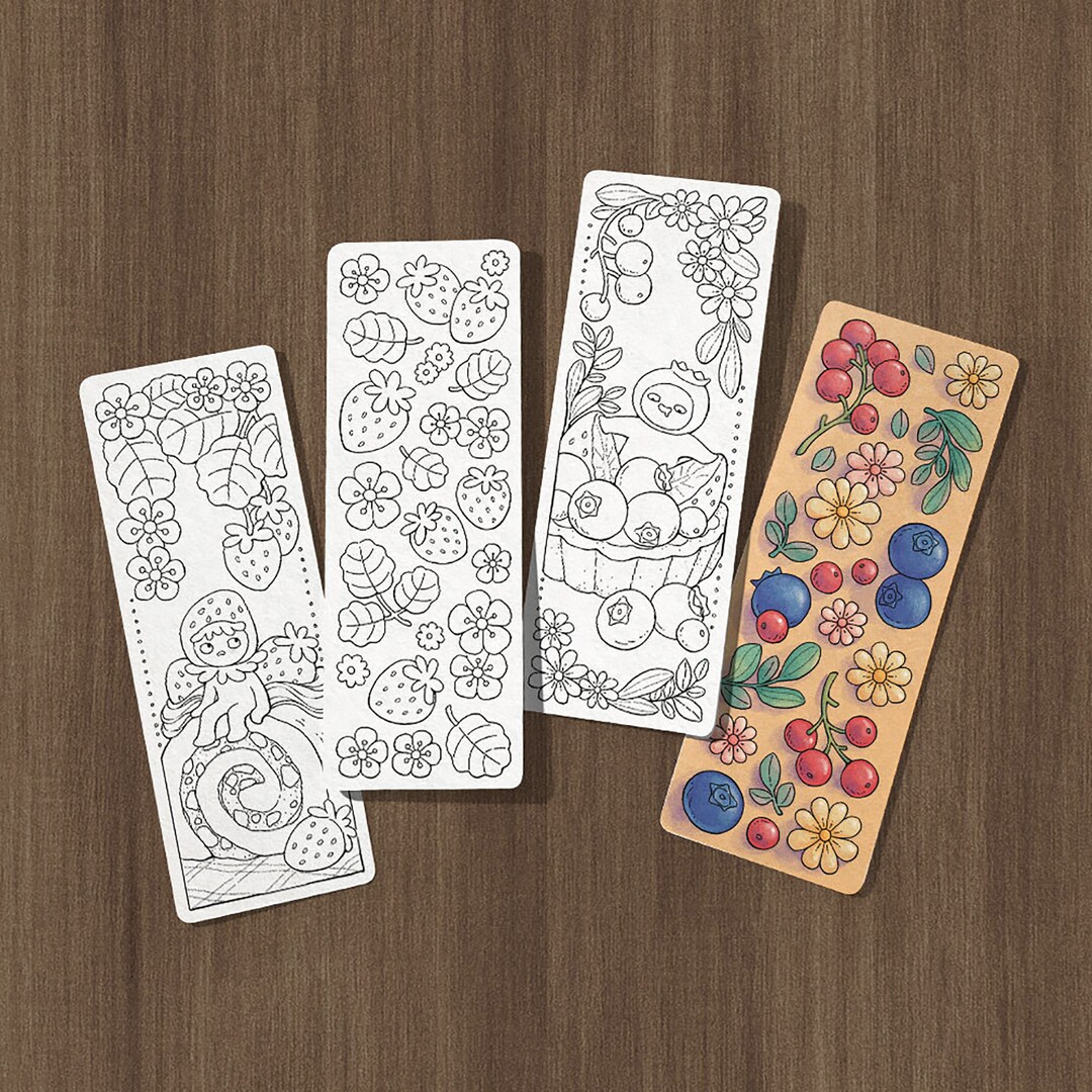 Digital Coloring Bookmarks - CAKE, Set of 4 Printable Bookmarks, Book ...