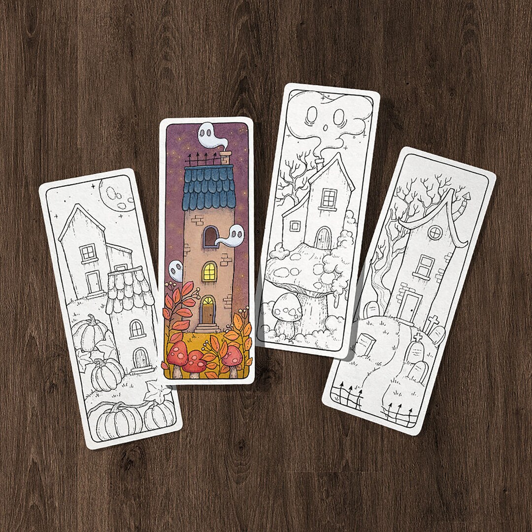 Digital Coloring Bookmarks - Set of 4 Printable Bookmarks, Autumn ...