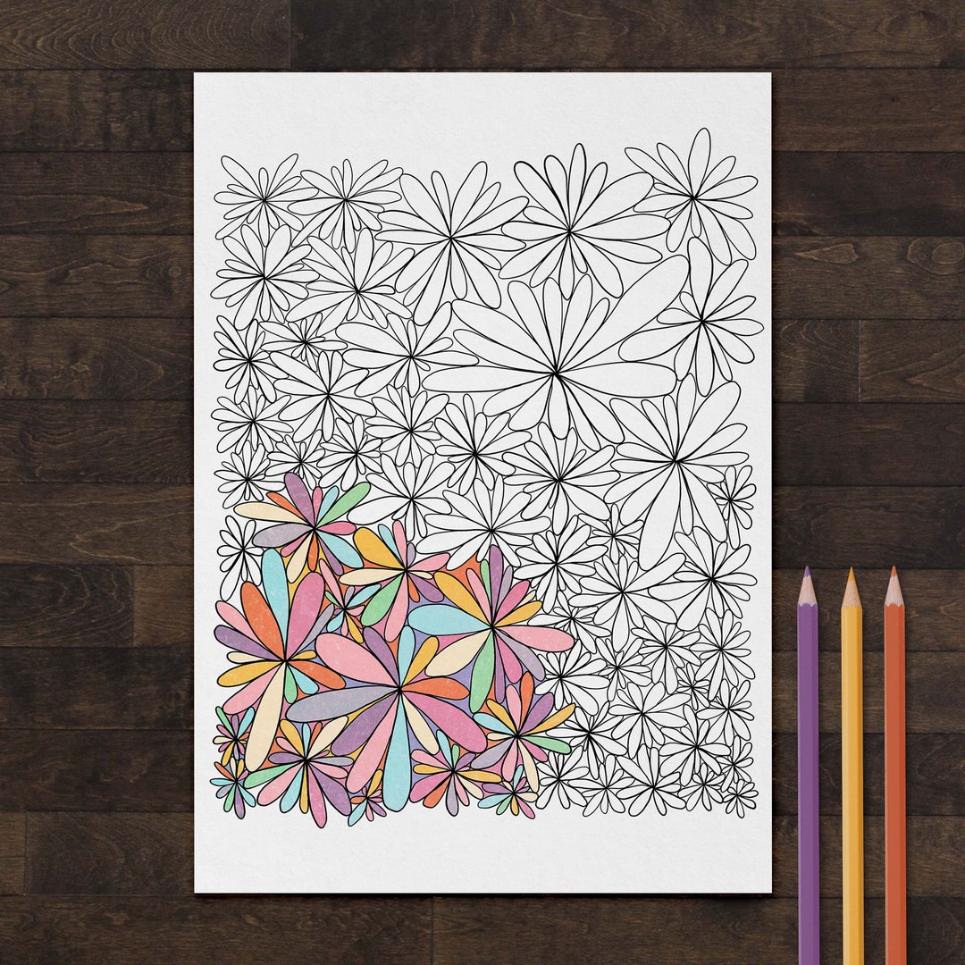 Printable Gerbera Pattern Coloring Page Digital Floral Coloring Sheet Instant Download Etsy