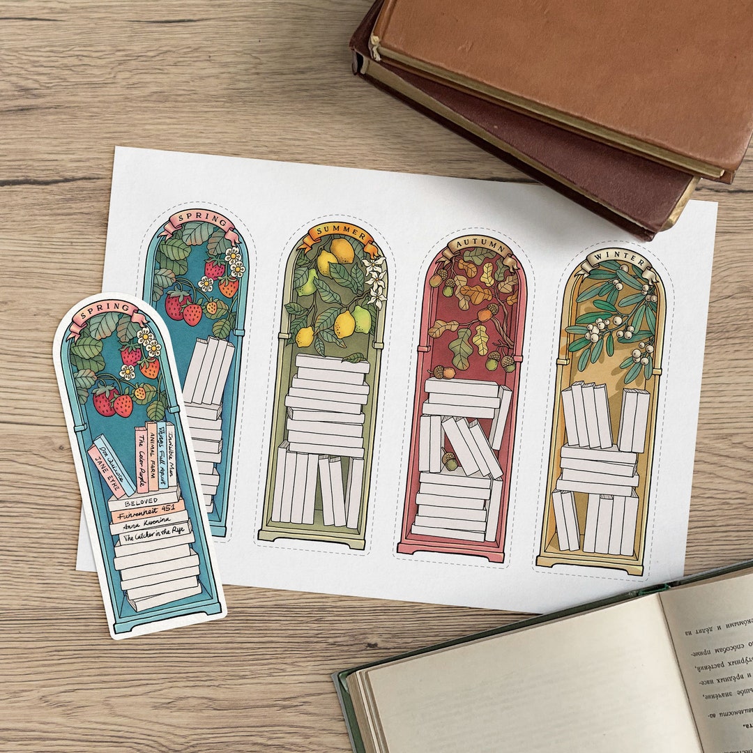 2024 Bookmark Book Tracker, Set of 4 Printable Bookmarks, Four Seasons ...