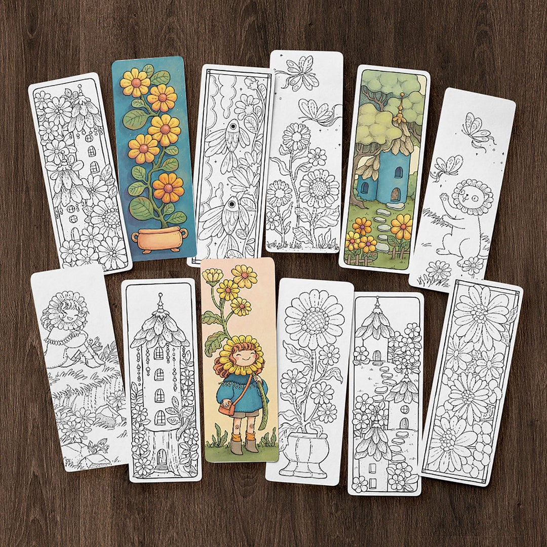 Coloring Bookmarks, Set of 12 Printable Bookmarks, DAISY Digital ...