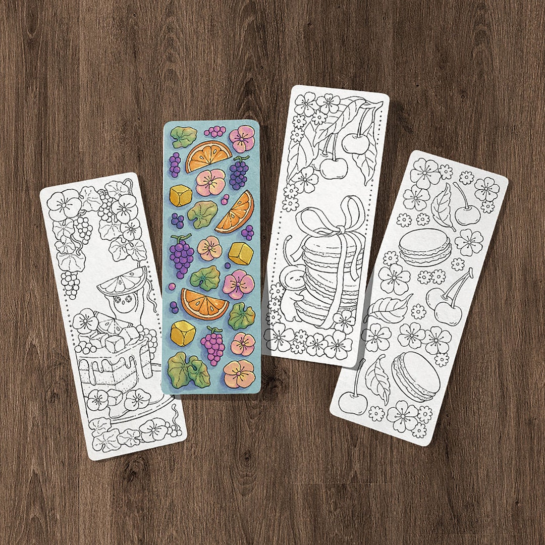 Digital Coloring Bookmarks - CAKE, Set of 4 Printable Bookmarks, Book ...