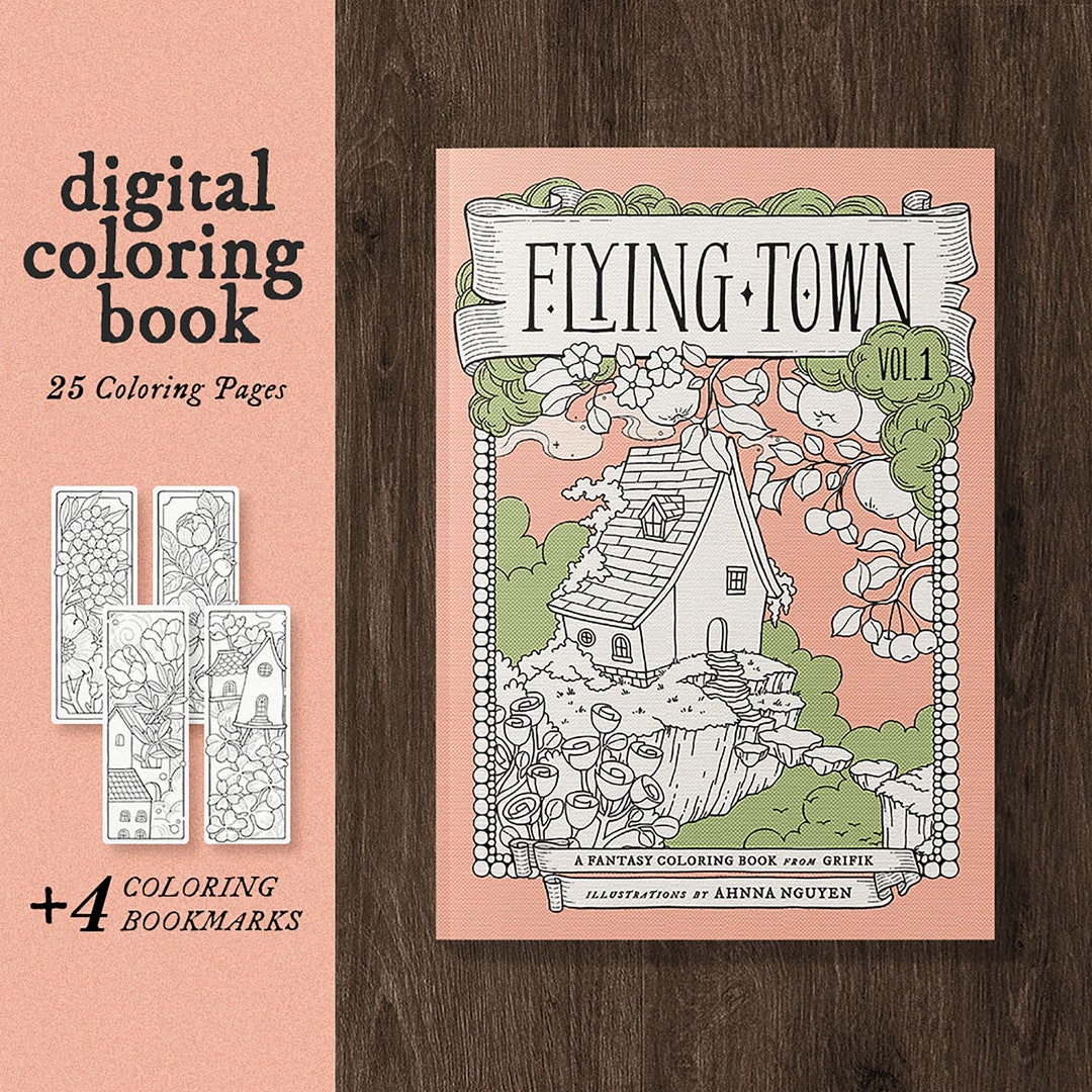 FLYING TOWN Vol.1, Fantasy Coloring Book, Digital Download, Printable ...