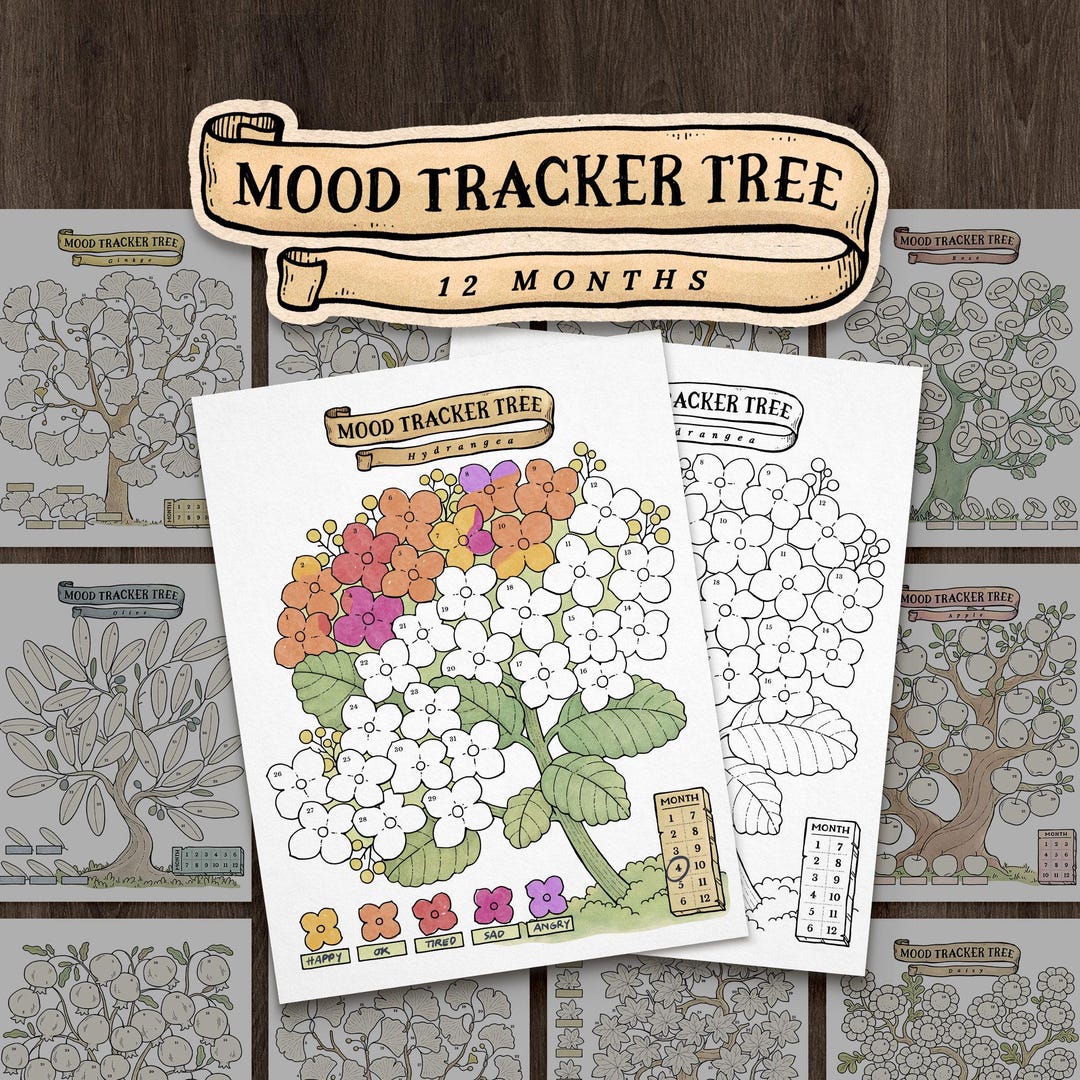 Mood Tracker Tree, Set of 12 Printable Mood Tracker, Digital Mood ...