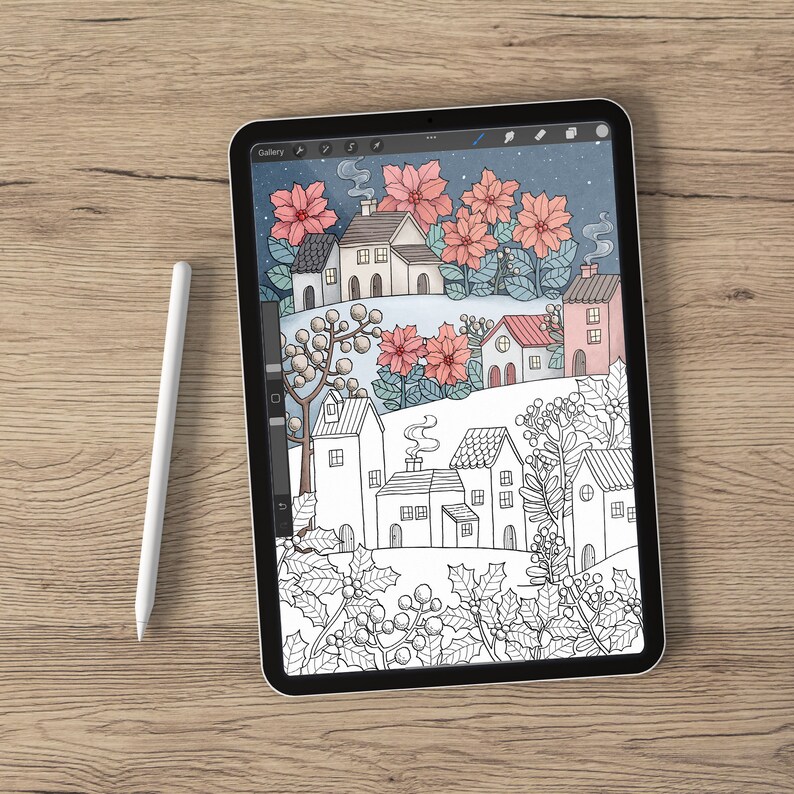 Printable Christmas Coloring Page Winter Village Digital - Etsy