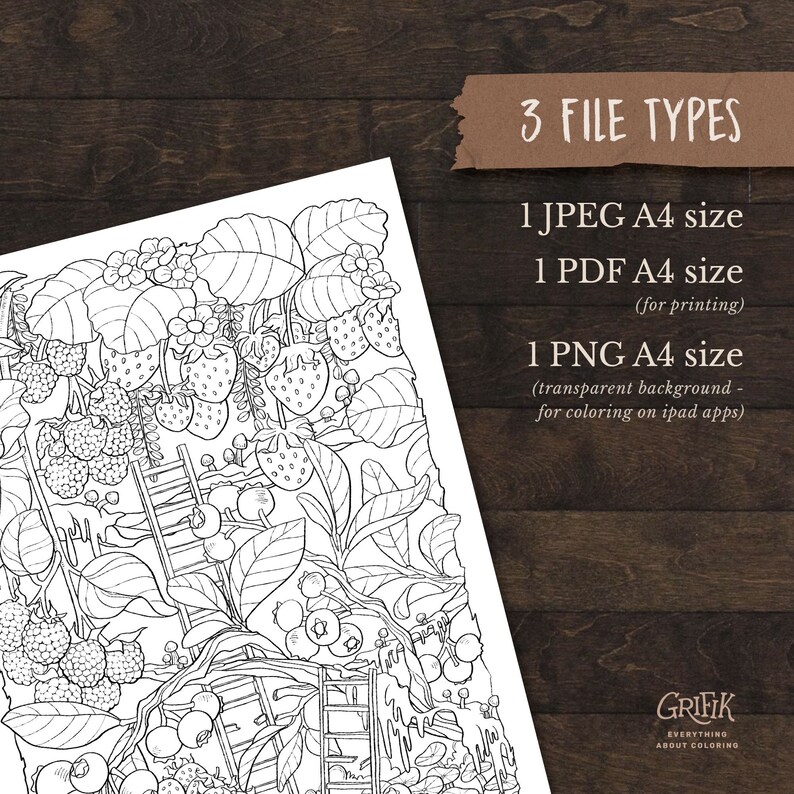 Printable Coloring Page Berries Harvesting Instant Download - Etsy