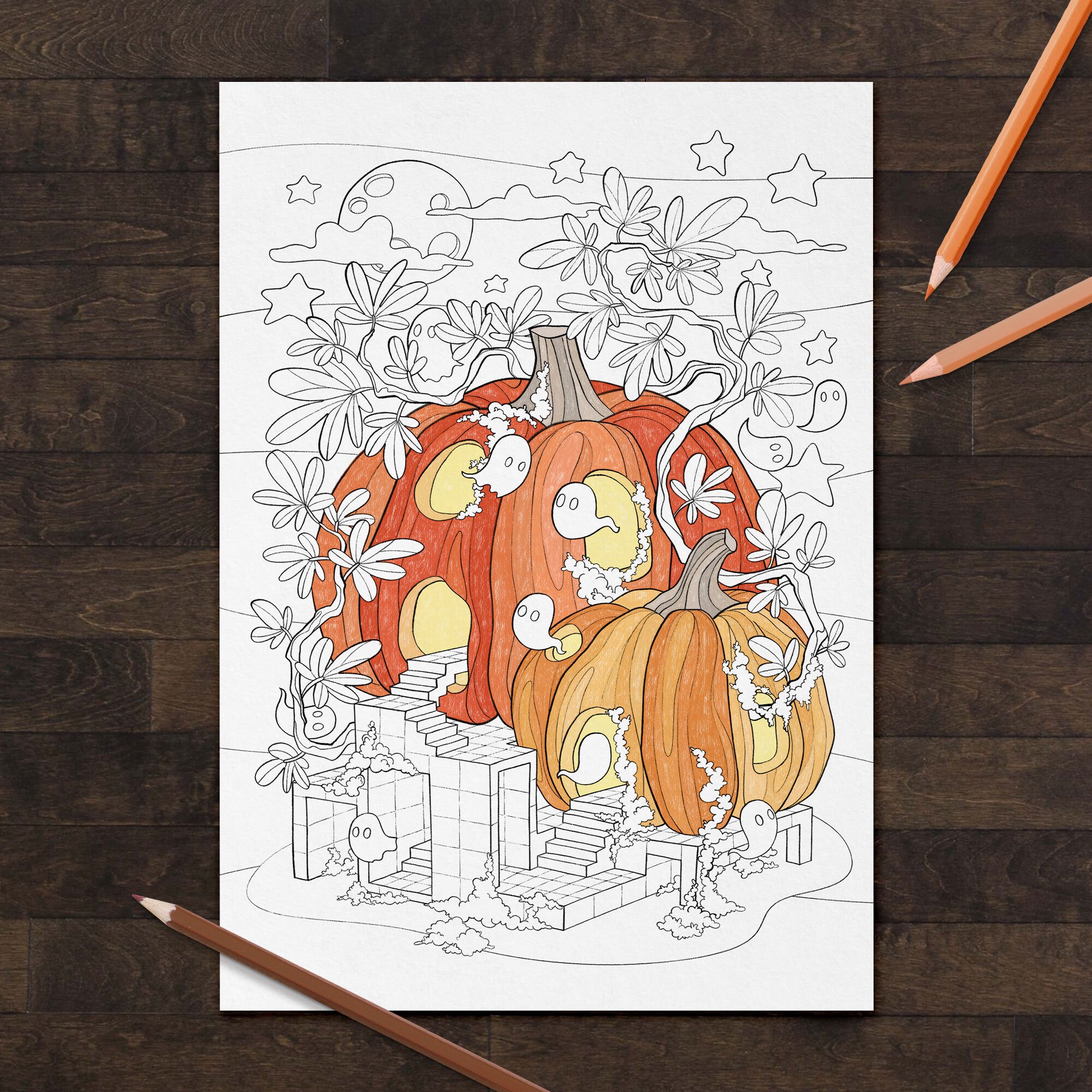 Printable Halloween Coloring Pages Set of 3 Autumn Coloring - Etsy