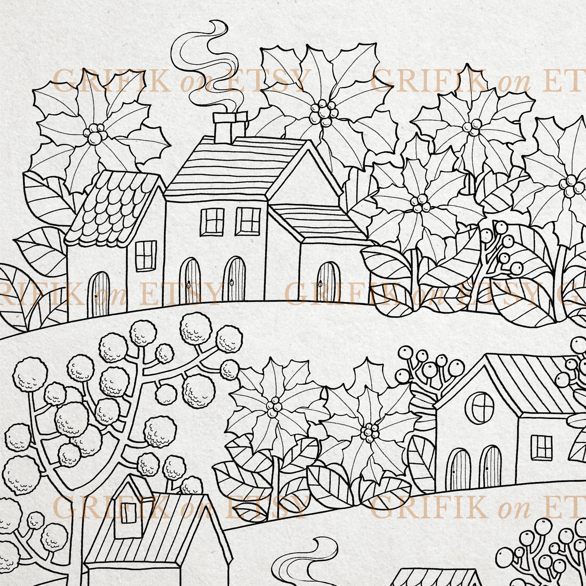 Printable Christmas Coloring Page Winter Village Digital - Etsy