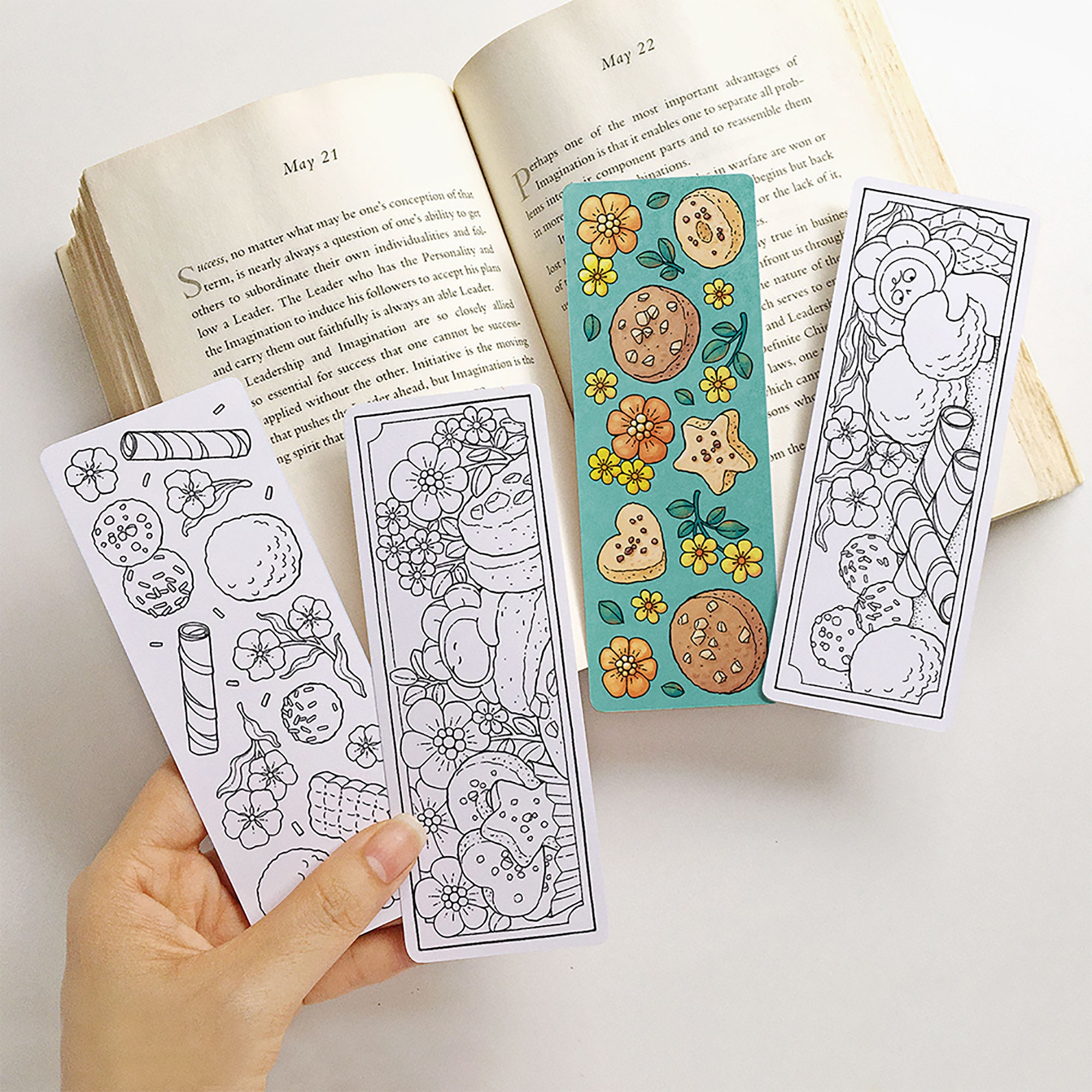 Digital Coloring Bookmarks - COOKIES, Set of 4 Printable Bookmarks ...
