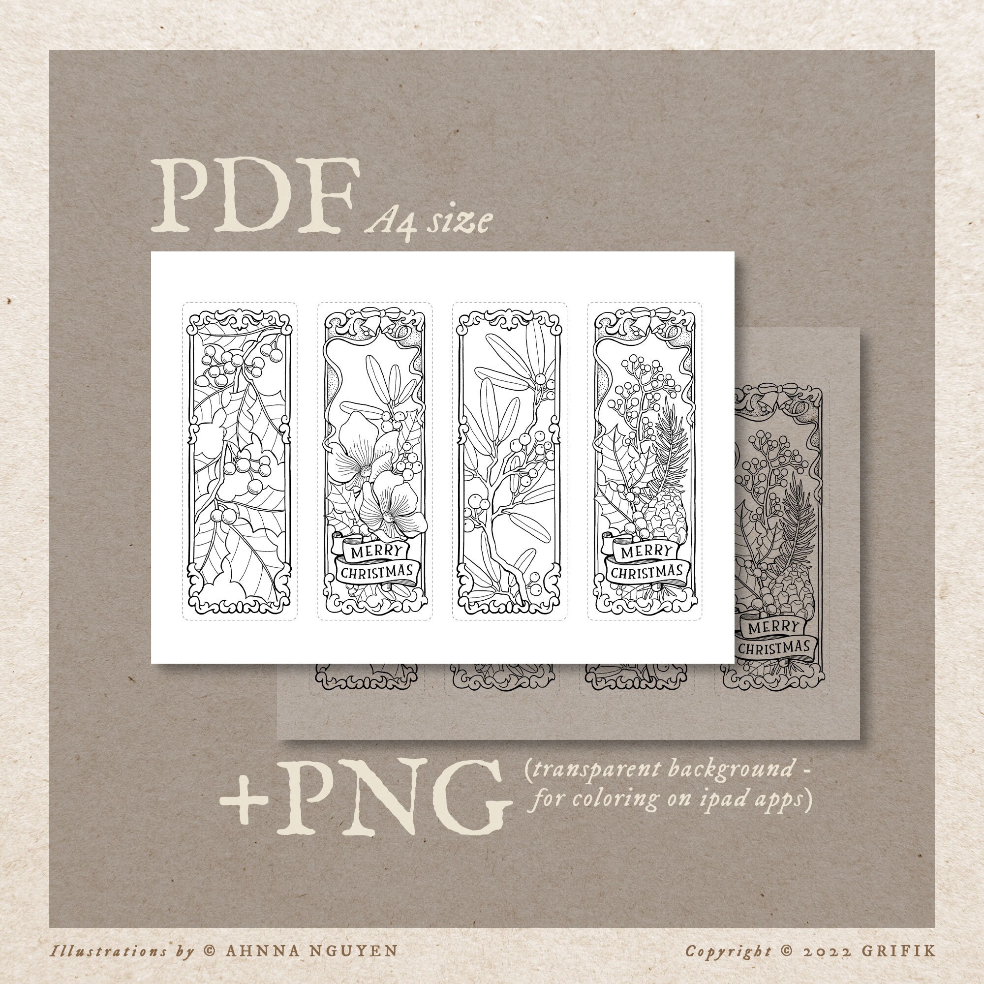 Digital Christmas Coloring Bookmarks Set of 4 Winter - Etsy