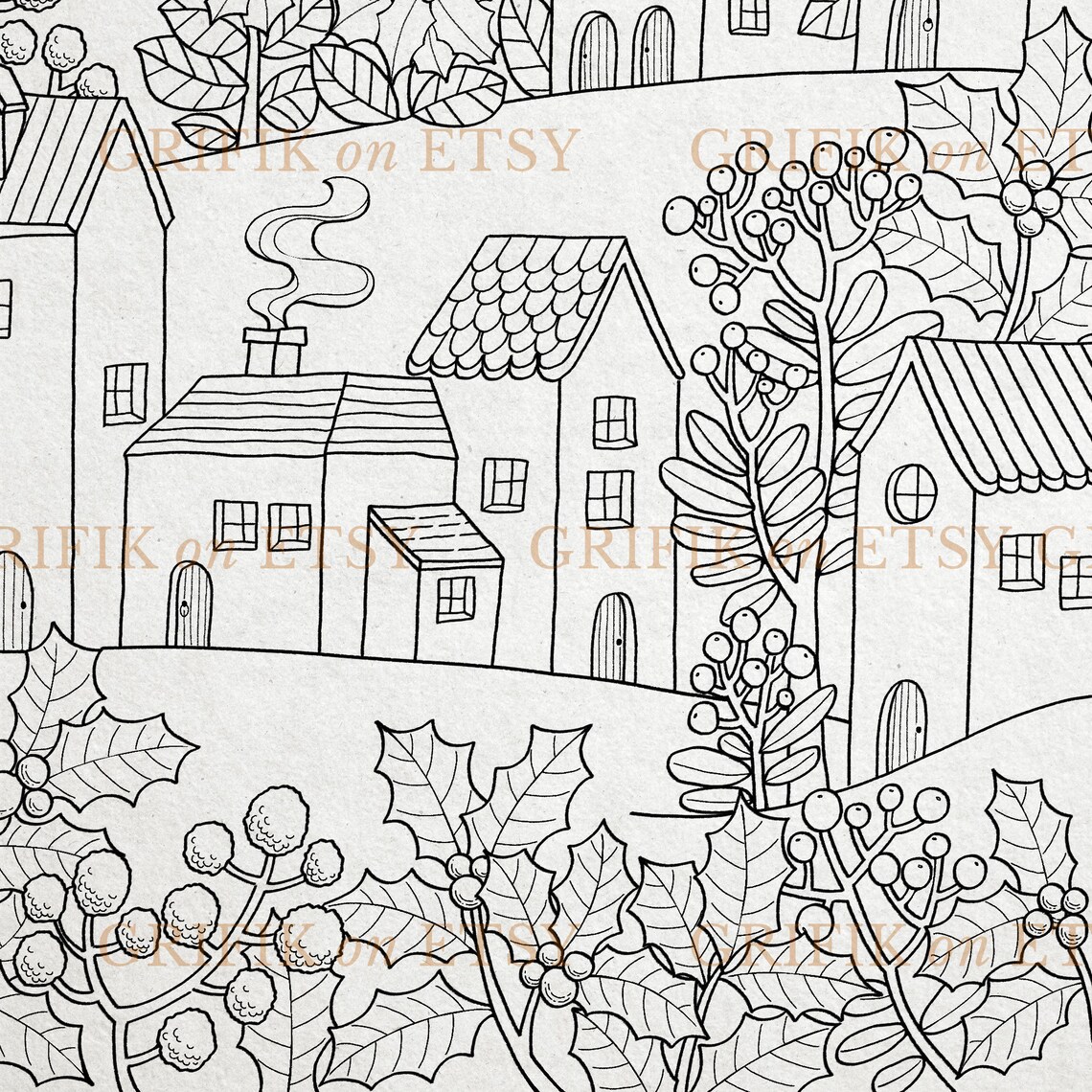 Printable Christmas Coloring Page Winter Village Digital - Etsy