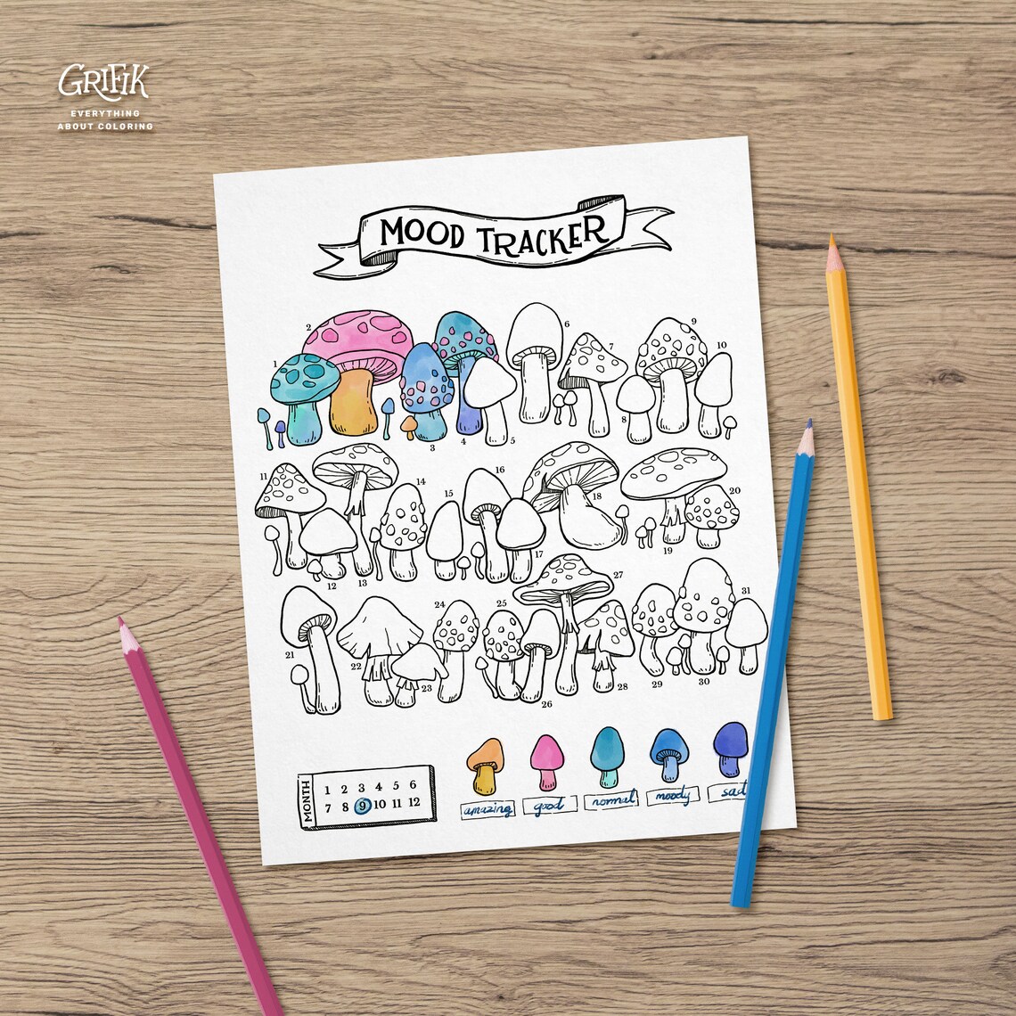 Autumn Mood Tracker Printable: Coloring Page Set (letter, A4, A5 ...