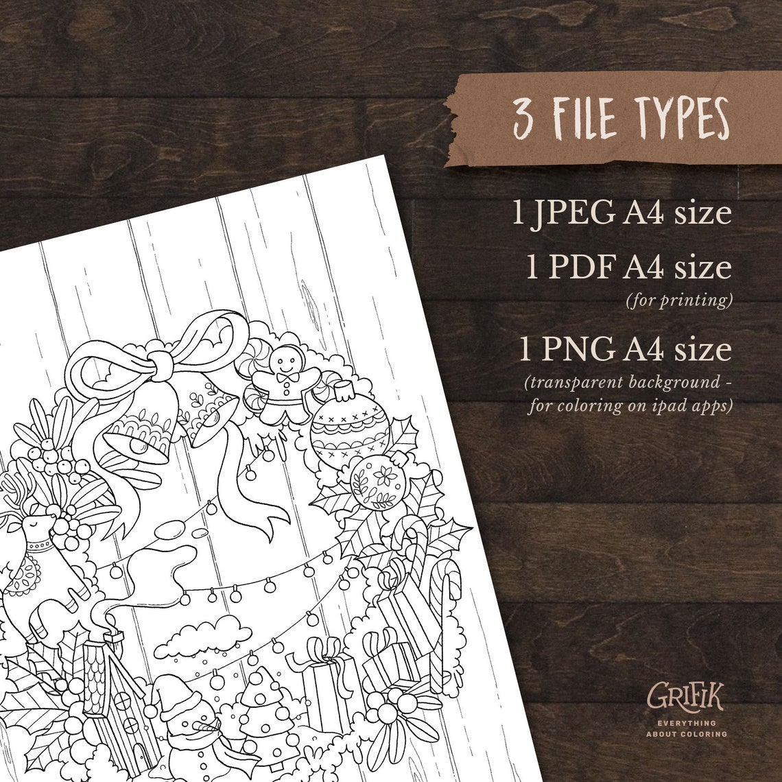 Printable Winter Coloring Page Christmas Wreath Coloring - Etsy