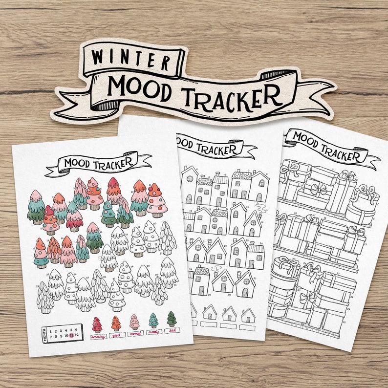 Digital Mood Tracker for Bullet Journal, Set of 3 Printable Winter Mood ...