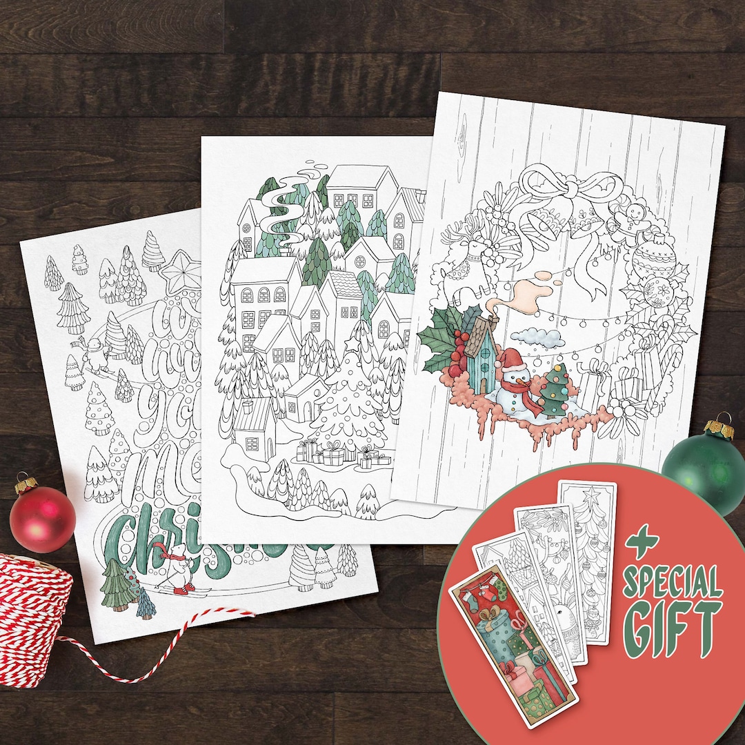 Digital Christmas Coloring Pages, Set of 3 Winter Coloring Pages ...