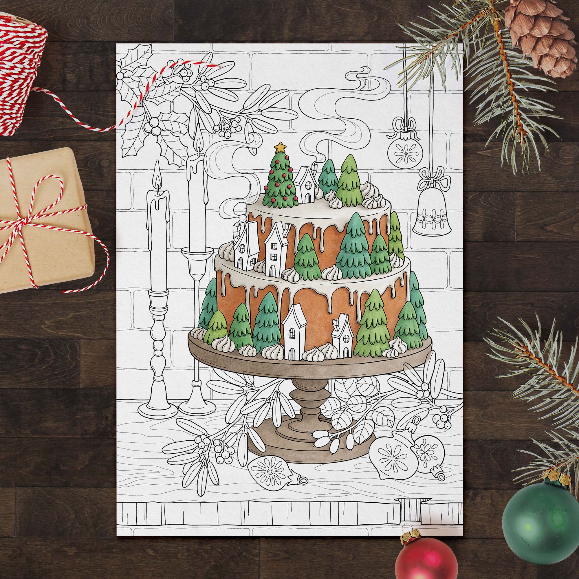 Printable Winter Coloring Page Christmas Cake Coloring Page - Etsy