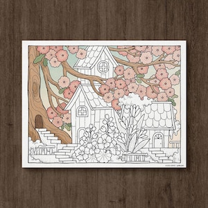 Printable Coloring Page - SPRING TOWN, Set of 4 Digital Coloring Pages ...