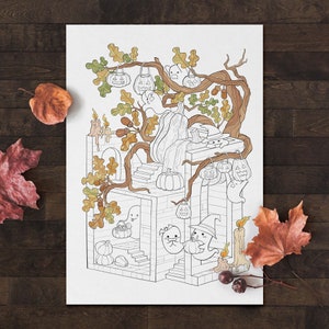 Printable Halloween Coloring Pages, Digital Autumn Coloring Sheet, Fun ...