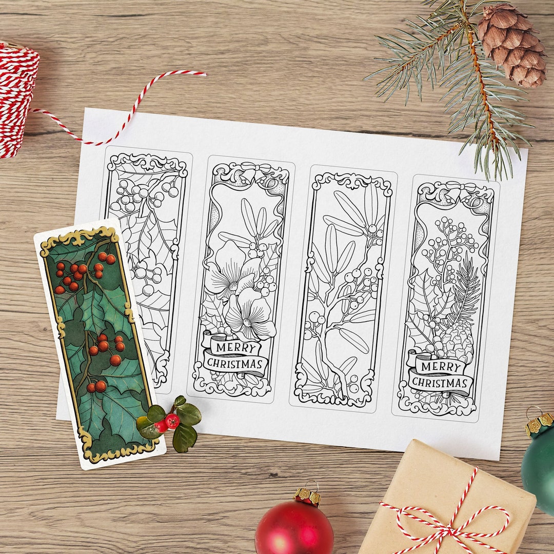 Digital Christmas Coloring Bookmarks, Set of 4 Winter Printable ...