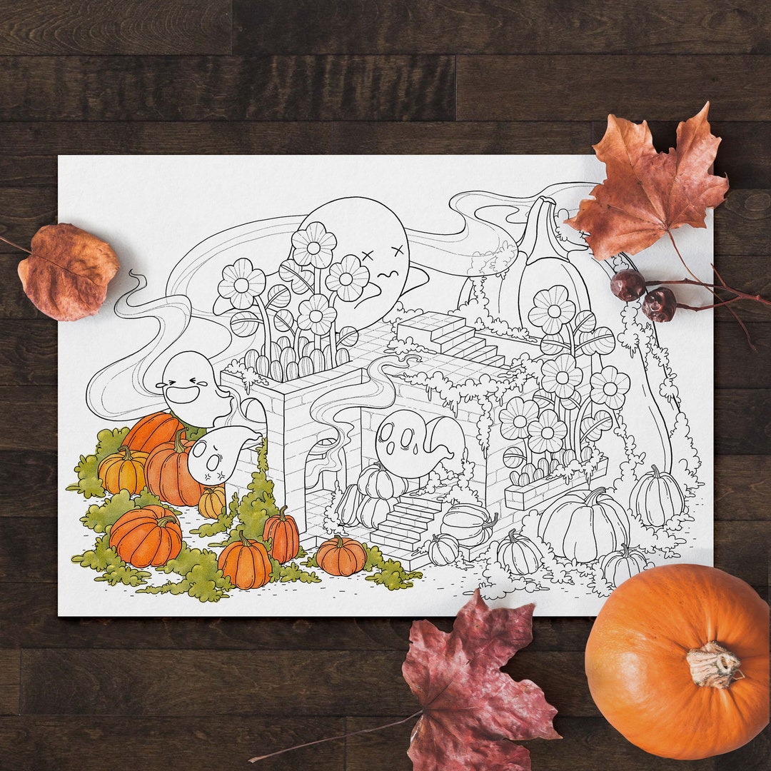 Printable Halloween Coloring Pages, Digital Autumn Coloring Page ...