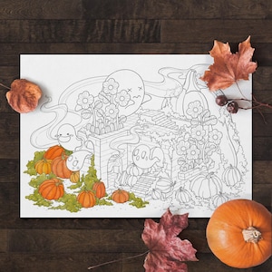 Printable Halloween Coloring Pages, Digital Autumn Coloring Page ...