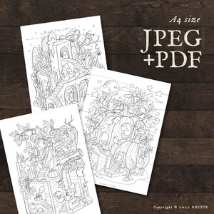 Printable Halloween Coloring Pages, Set of 3 Autumn Coloring Sheets ...