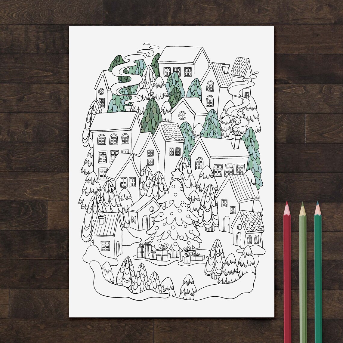 Printable Winter Coloring Page Digital Christmas Coloring - Etsy