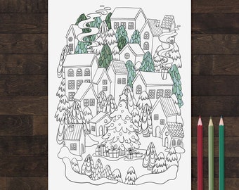 Printable Winter Coloring Page Digital Christmas Coloring - Etsy