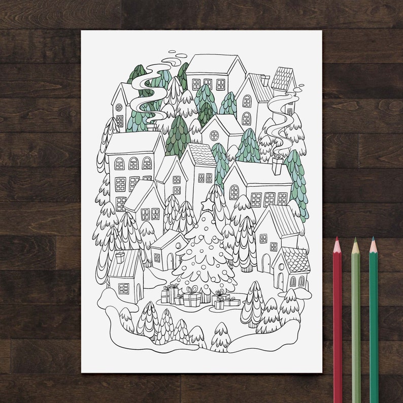 Printable Winter Coloring Page Digital Christmas Coloring - Etsy
